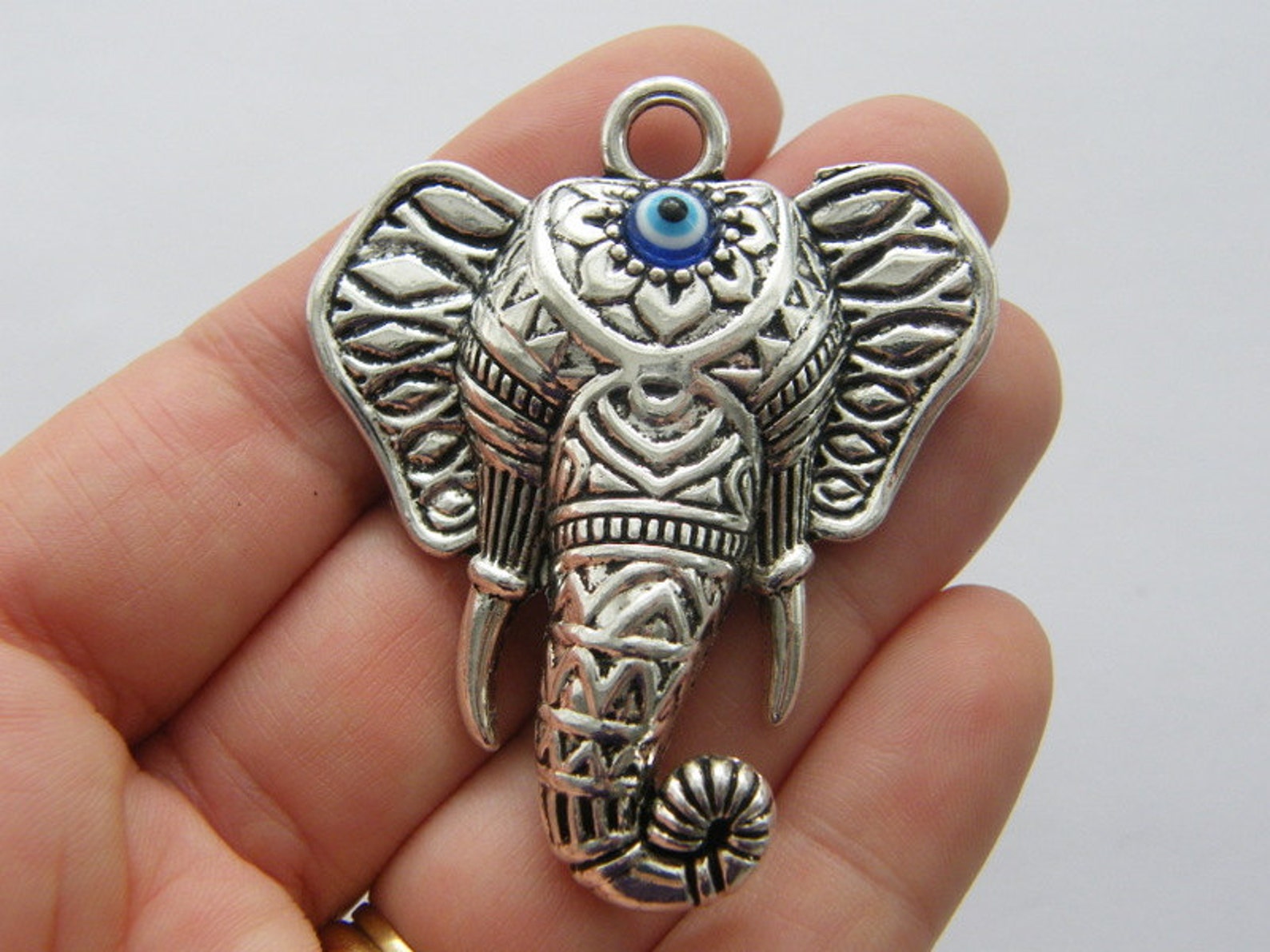 1 Elephant Evil Eye Pendant Antique Silver Tone A426 - Etsy