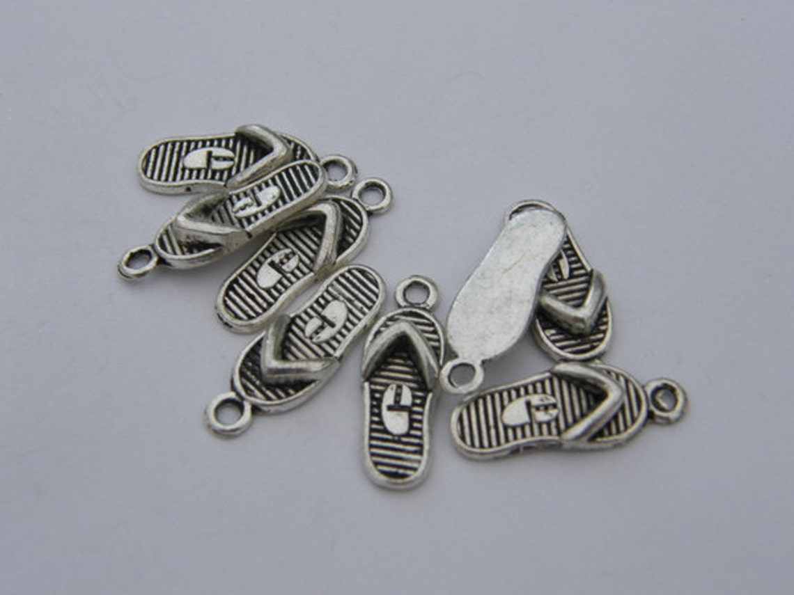 8 Flip Flop Sandal Shoe Charms Antique Silver Tone CA21 - Etsy