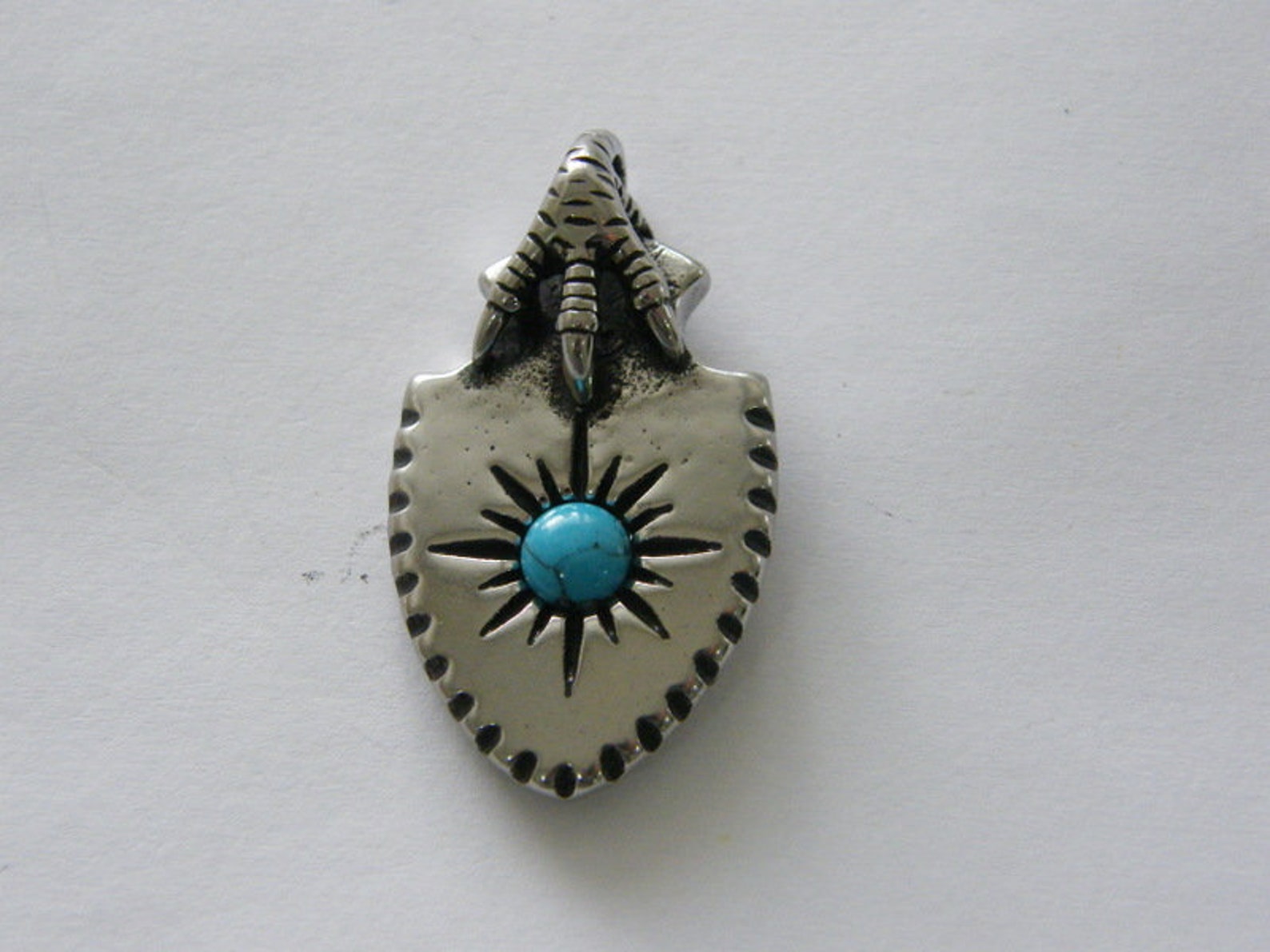 1 Eagle claw shield pendant antique silver tone stainless | Etsy