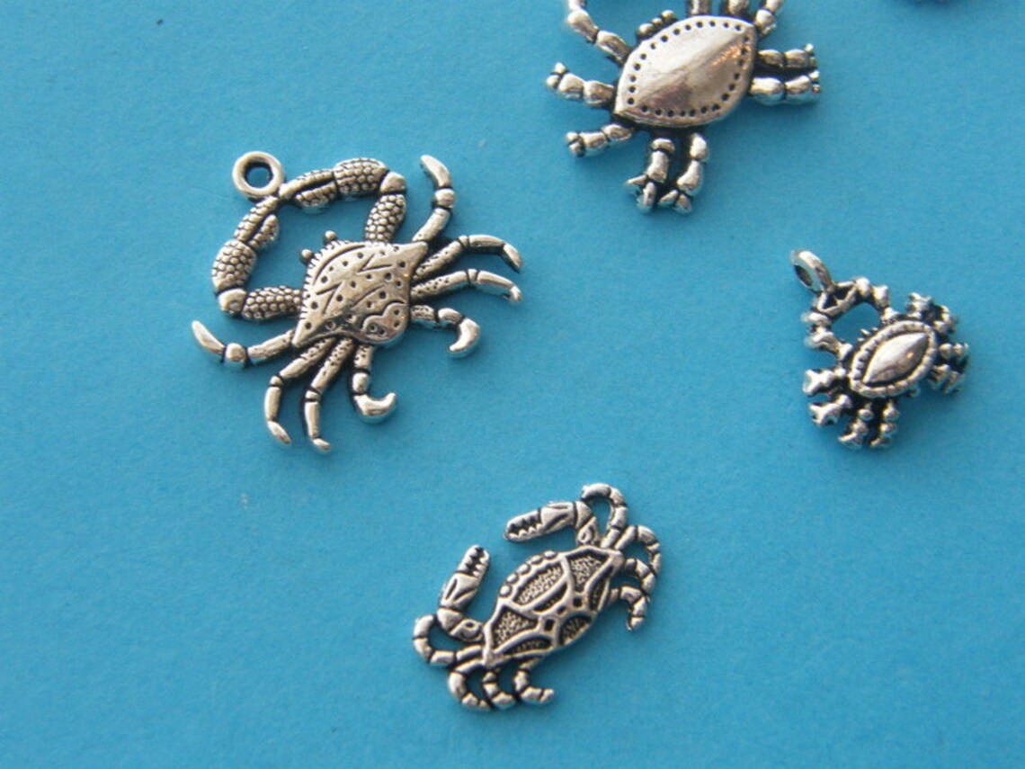 The Crab Collection 6 Different Antique Silver Tone Charms - Etsy