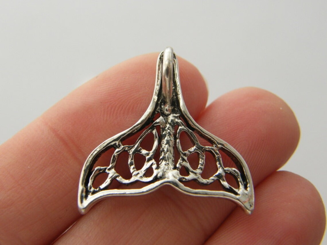 4 Whale Tail Charms Antique Silver Tone FF321 - Etsy