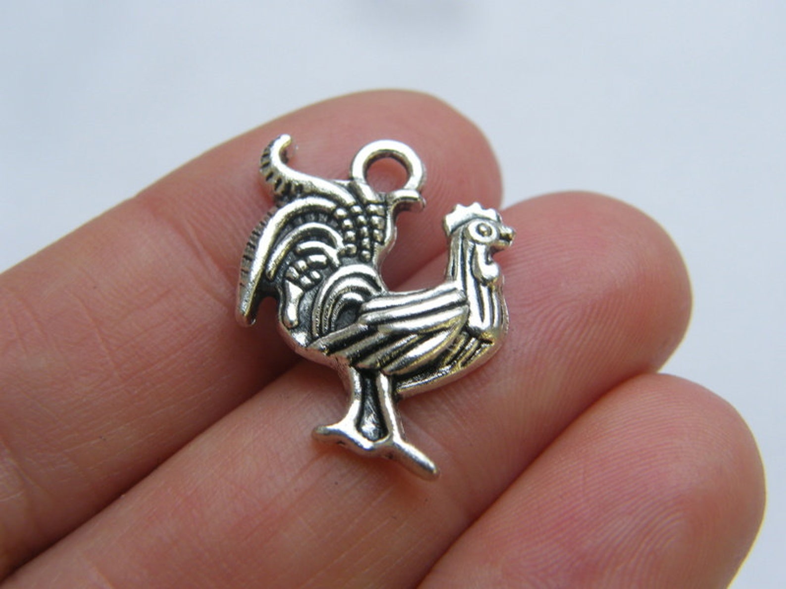 6 Rooster Charms Antique Silver Tone B216 - Etsy