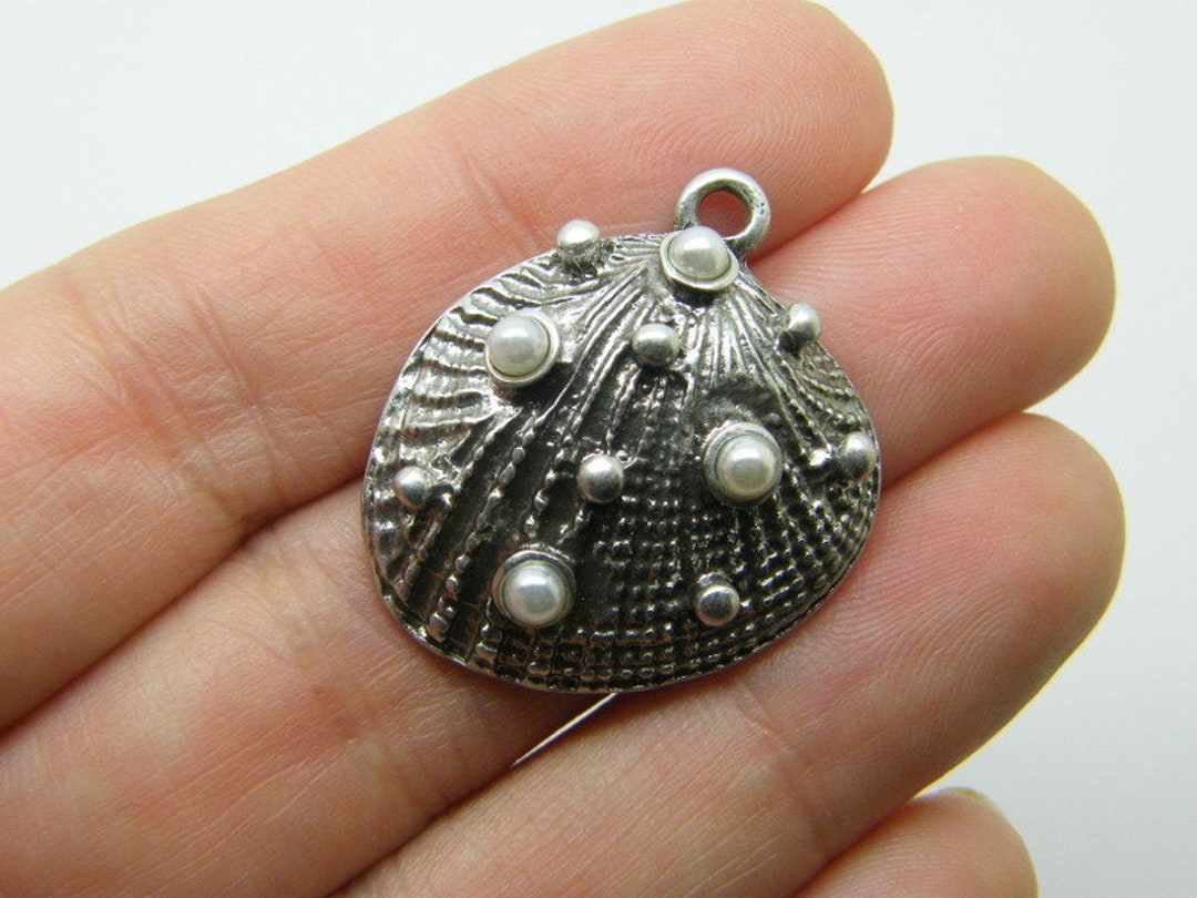 2 Shell Pearl Pendants Antique Silver Tone FF409 - Etsy