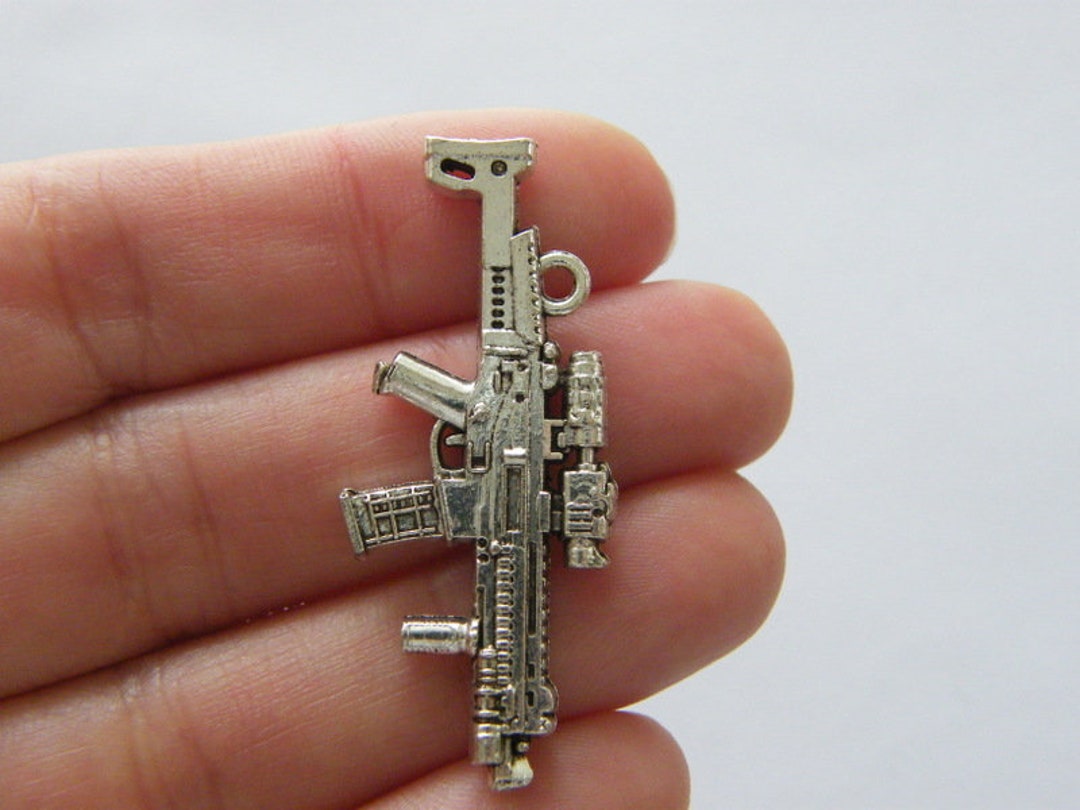 6 Machine Gun Pendants Antique Silver Tone G65 - Etsy