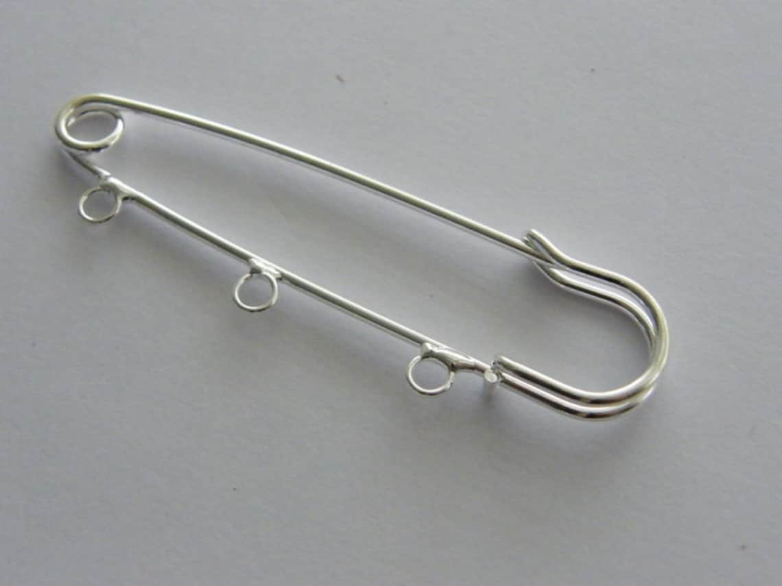 20 Safety Pin Brooches Silver Plated 3 Loops Large FS471 - Etsy