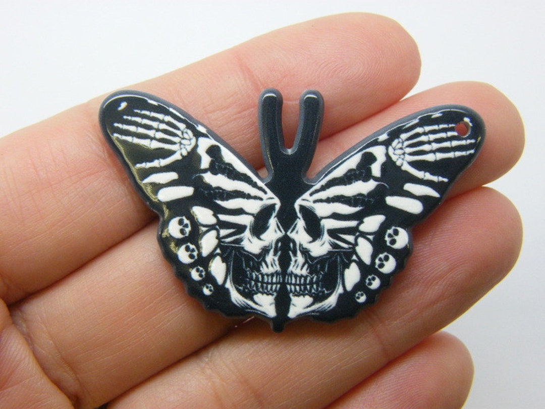 2 Moth Skulls Halloween Pendants Acrylic HC850 - Etsy