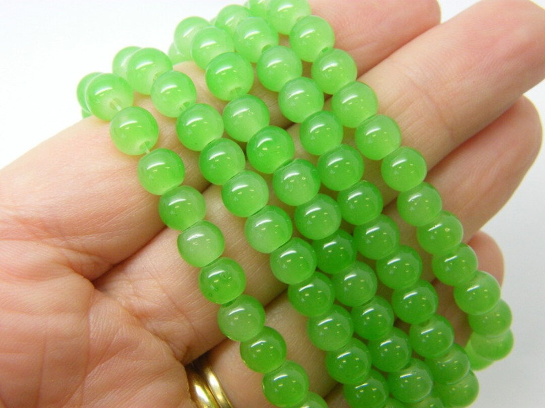 130 Lime Green Imitation Jade Beads 6mm Glass OB133 - Etsy UK