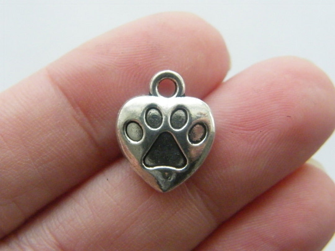 BULK 30 Heart With Paw Prints Charms Antique Silver Tone A462 - Etsy