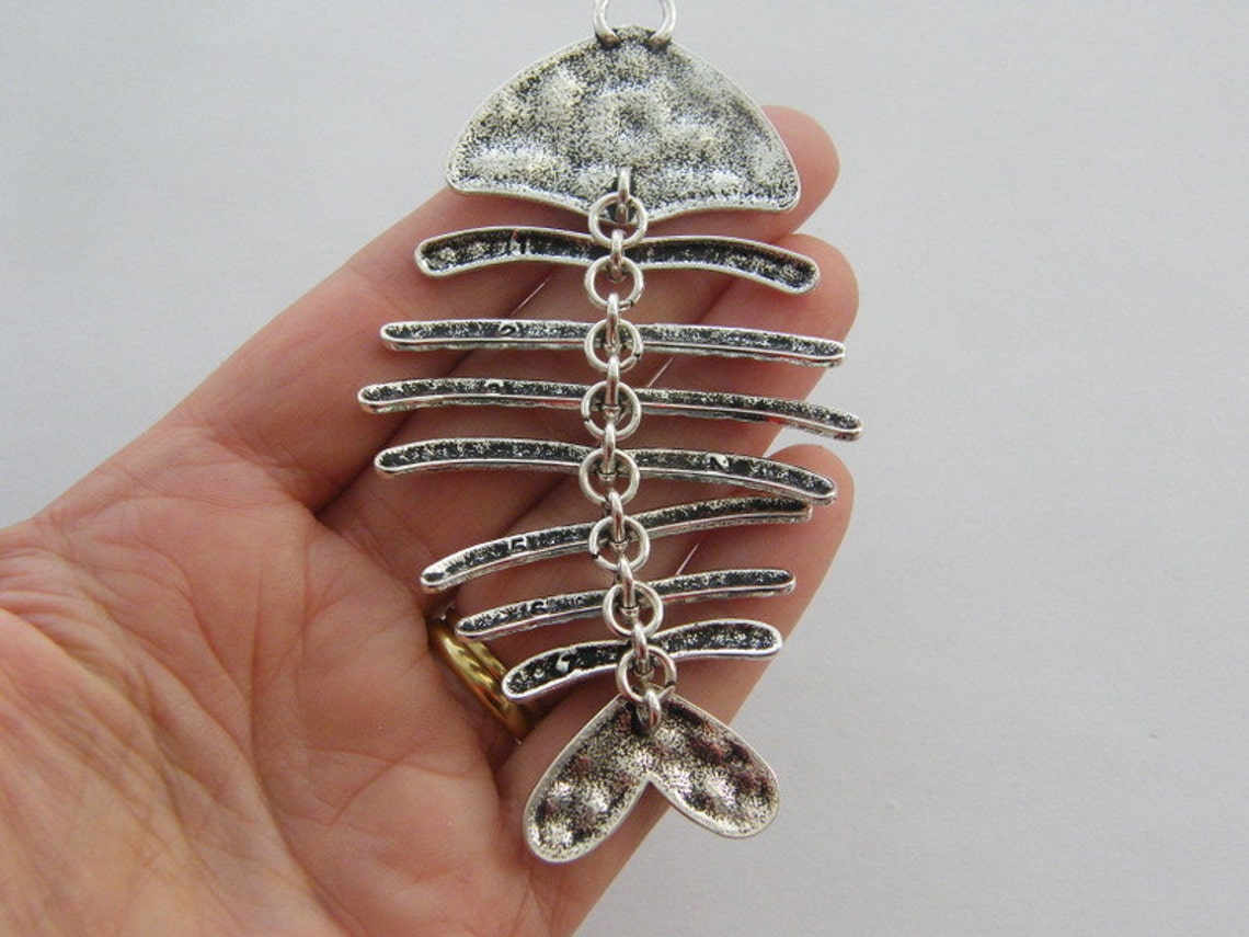 1 Fish Bone Pendant Antique Silver Tone FF24 - Etsy