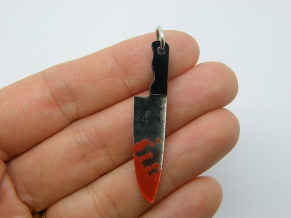 2 Bloody Cooking Knife Charms Red Black Silver Acrylic HC607 | Etsy