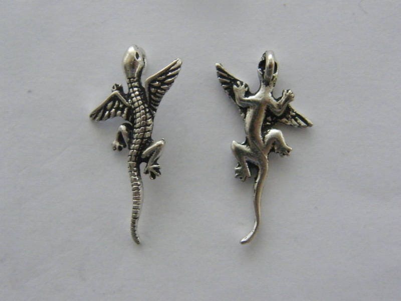 8 Lizard Gecko Charms Antique Silver Tone A641 - Etsy