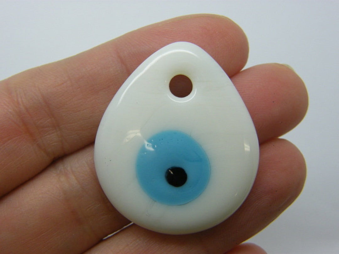 4 Evil Eye Teardrop Pendants Hand Made Lamp Work White Blue Black Glass ...