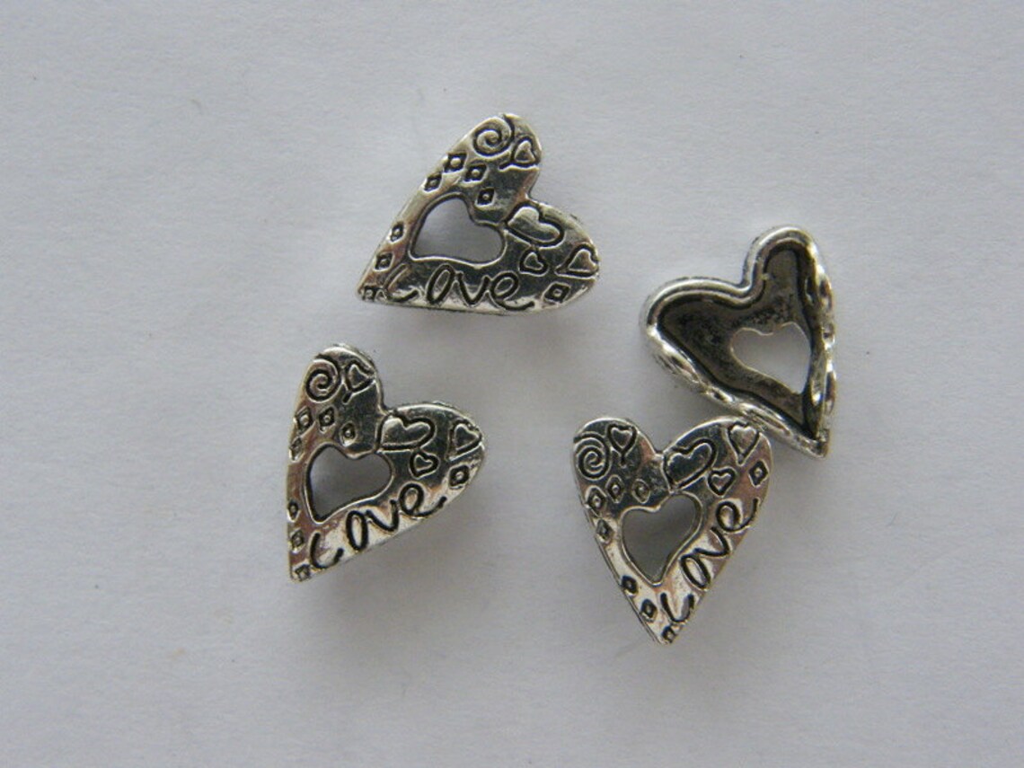 14 Heart Spacer Beads Antique Silver Tone H165 | Etsy
