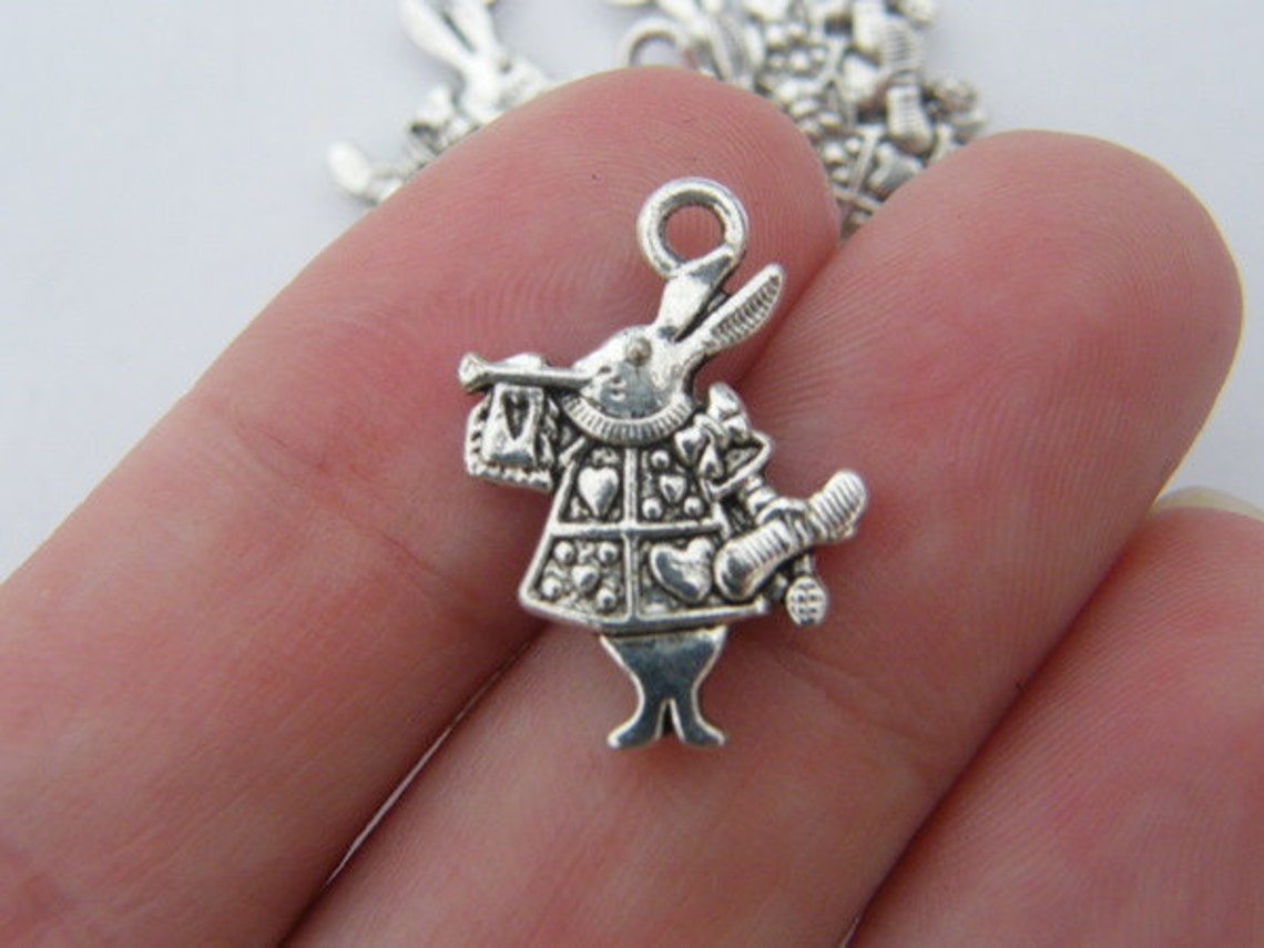 8 White Rabbit Charms Antique Silver Tone A246 - Etsy