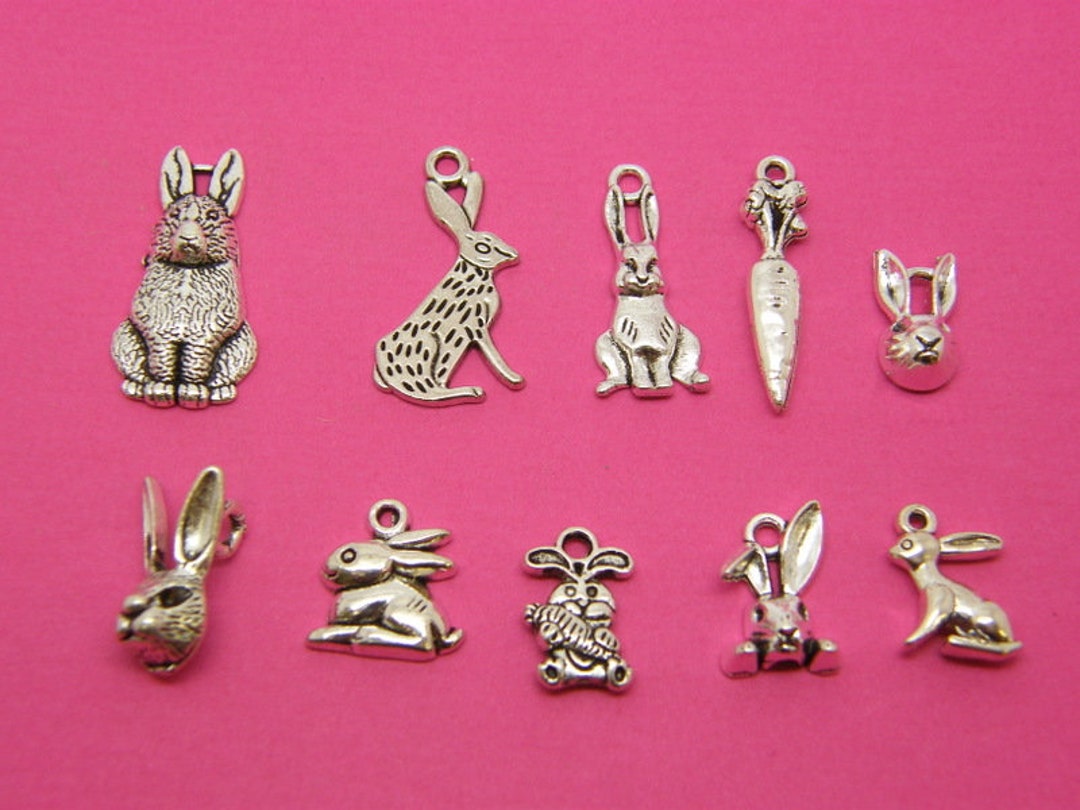 The Rabbit Charm Collection - 10 Antique Silver Tone Charms - Etsy