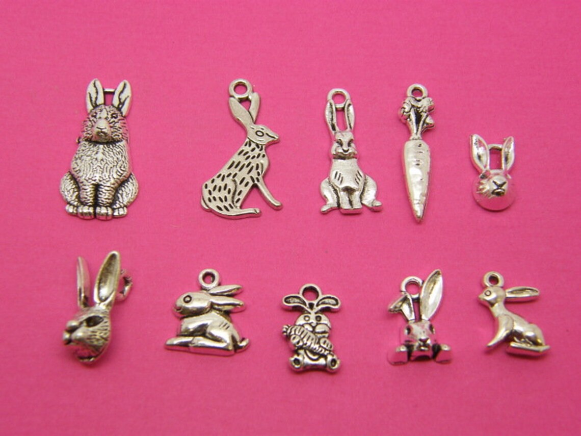 The Rabbit Charm Collection - 10 Antique Silver Tone Charms - Etsy