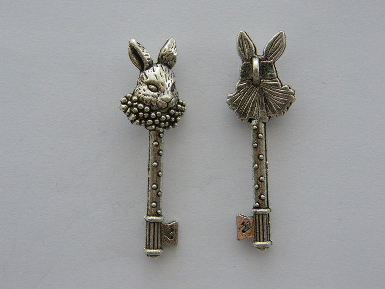 2 White Rabbit Key Pendants Antique Silver Tone K20 - Etsy