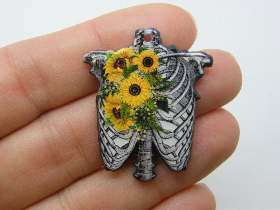2 Sunflowers Rib Cage Skeleton Pendants Acrylic HC943 - Etsy