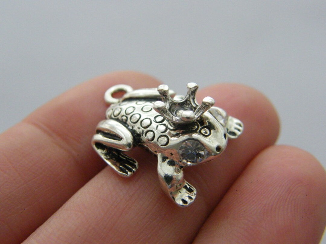 1 Frog Prince Rhinestone Charm Antique Silver Tone A187 - Etsy