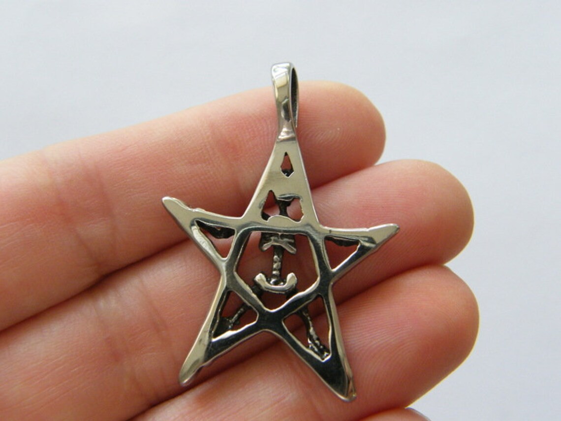 1 Pentagram Skeleton Pendant Antique Silver Tone Stainless | Etsy