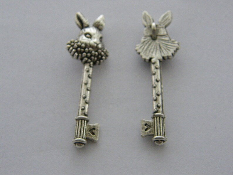 2 White Rabbit Key Pendants Antique Silver Tone K20 - Etsy