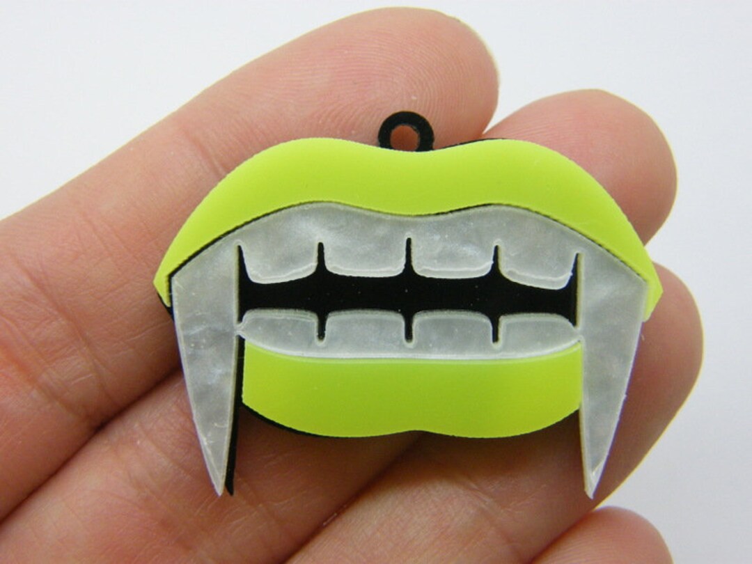 8 Vampire Teeth Fangs Pendants Neon Yellow Black Acrylic HC915 - Etsy