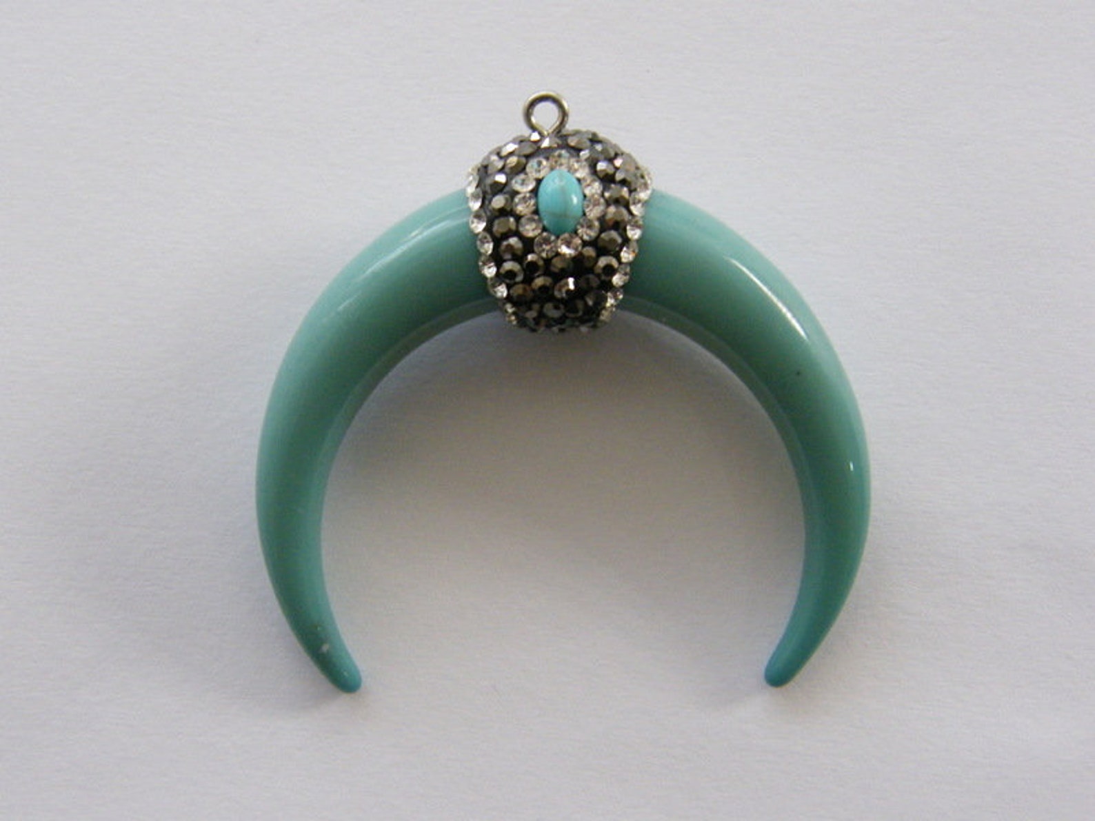 2 Crescent Moon Double Horn Rhinestone Charm Pendants Resin Blue Tone ...