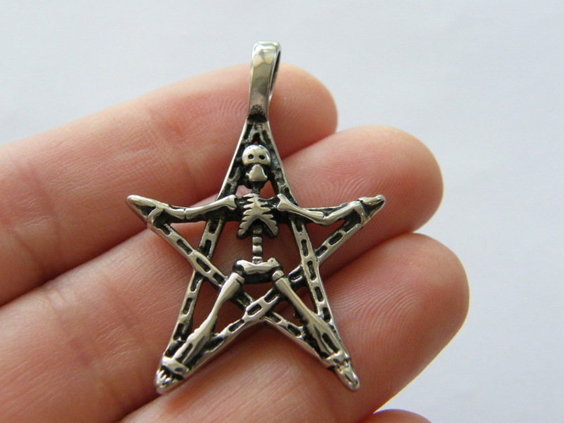 1 Pentagram Skeleton Pendant Antique Silver Tone Stainless | Etsy