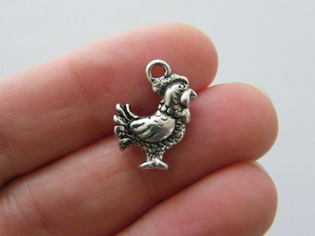 8 Chicken Charms Antique Silver Tone B360 - Etsy UK