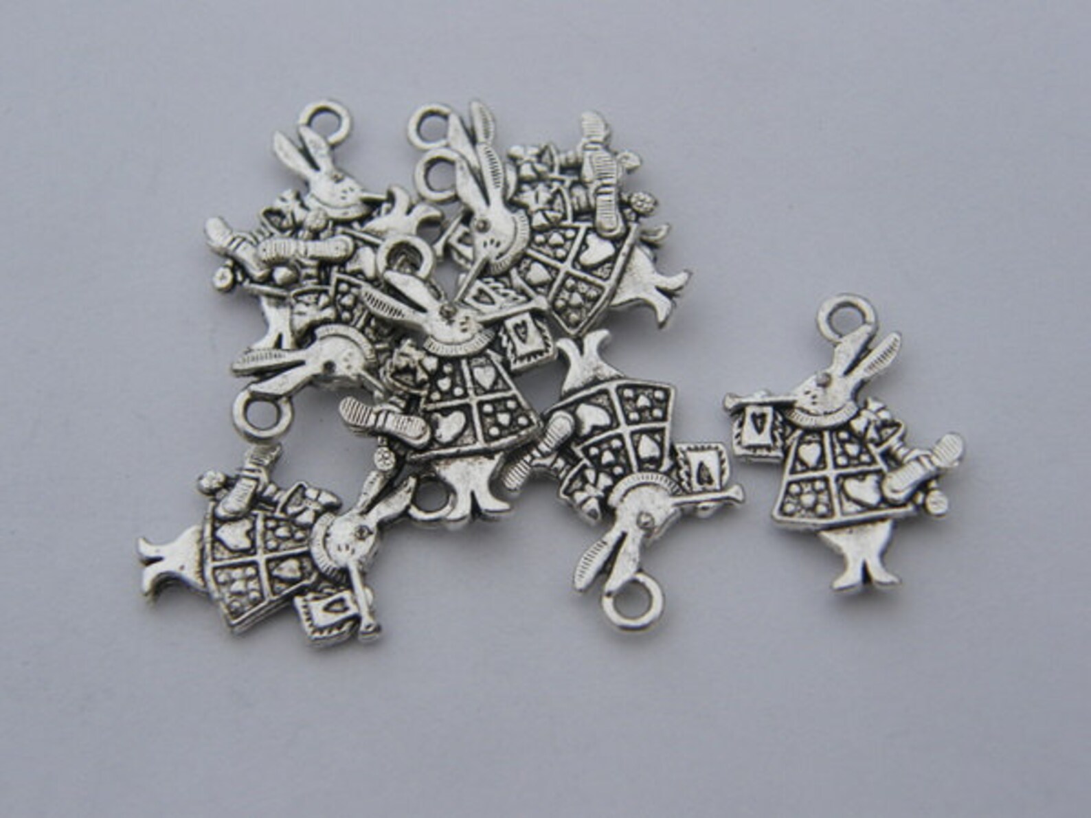 8 White Rabbit Charms Antique Silver Tone A246 - Etsy