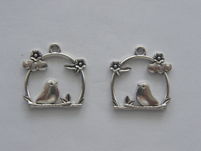 4 Bird Perch Pendants Antique Silver Tone B2 - Etsy