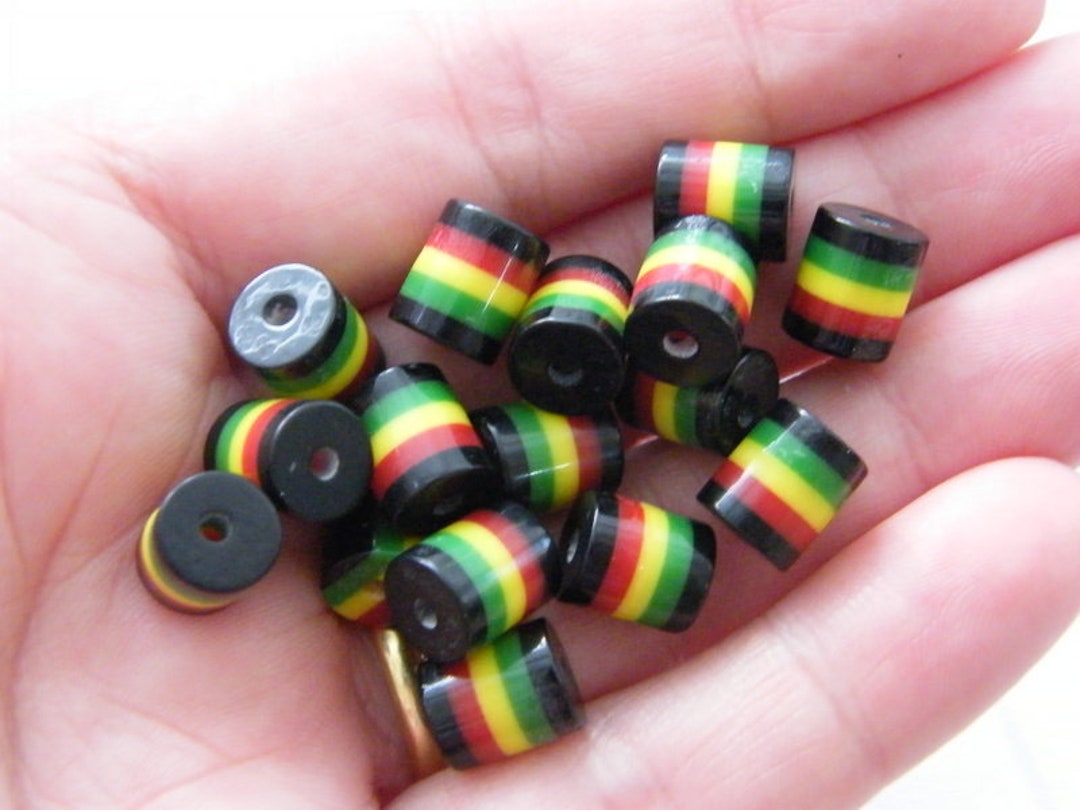 80 Striped Black Red Yellow Green Reggae Resin Beads B178 - Etsy