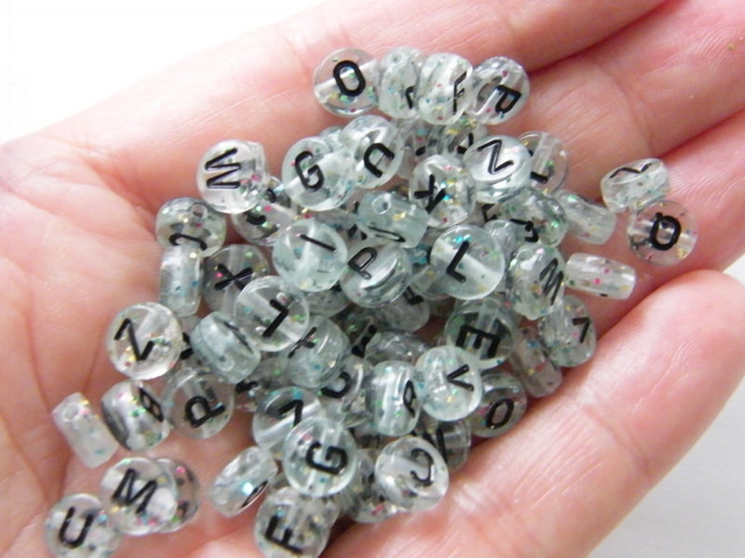 200 Clear Black Glitter Letter Alphabet Beads RANDOM Mixed Acrylic ...