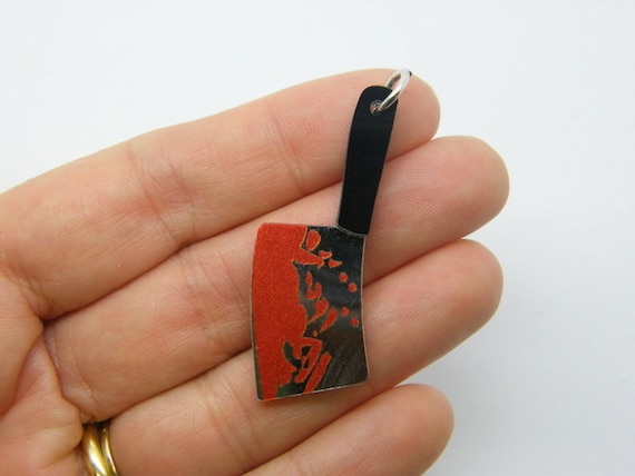 2 Bloody Meat Cleaver Knife Charms Red Black Silver Acrylic - Etsy