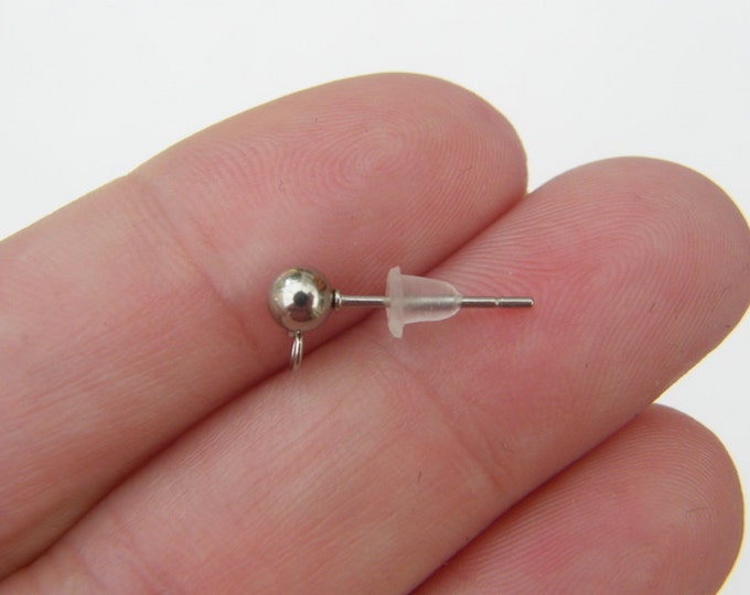 20 Earring Posts With Loops and Stoppers 16 X 7mm Stainless - Etsy