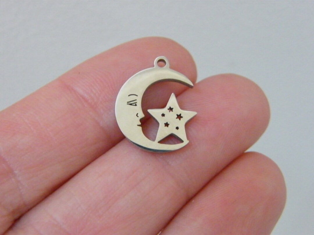 2 Moon Star Charms Silver Tone Stainless Steel M202 - Etsy