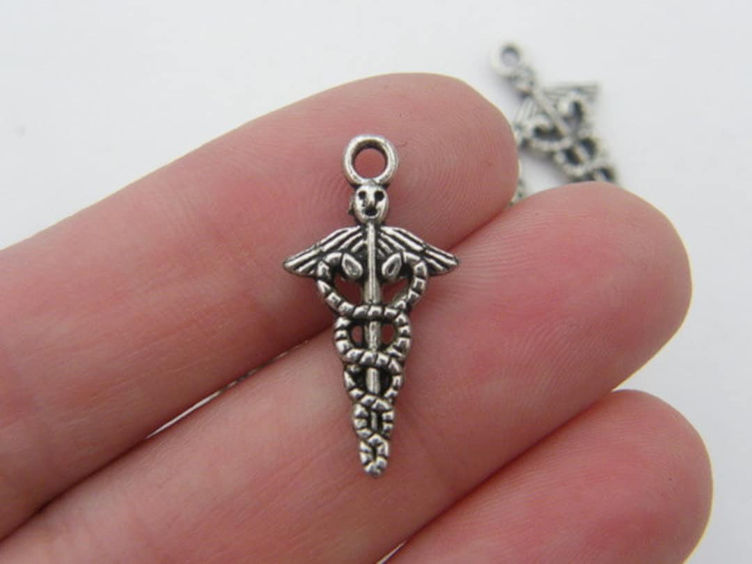 10 Caduceus Charms Antique Silver Tone MD2 - Etsy
