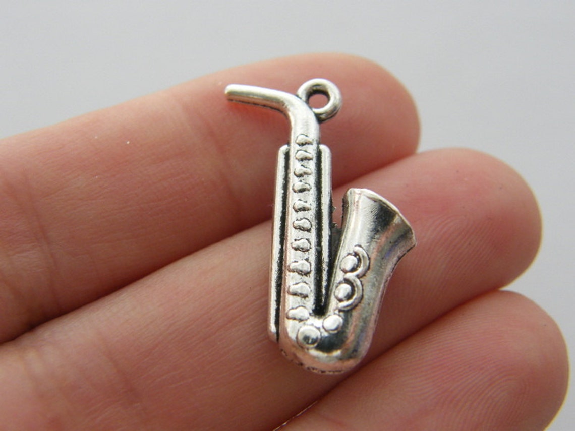 4 Saxophone charms antique silver tone MN64 | Etsy