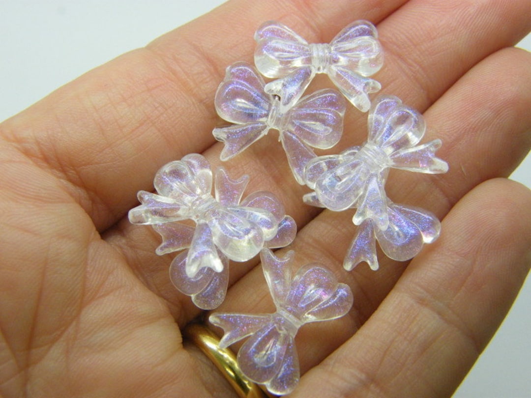 30 Bow Beads Clear Glitter Transparent Acrylic BB753 - Etsy