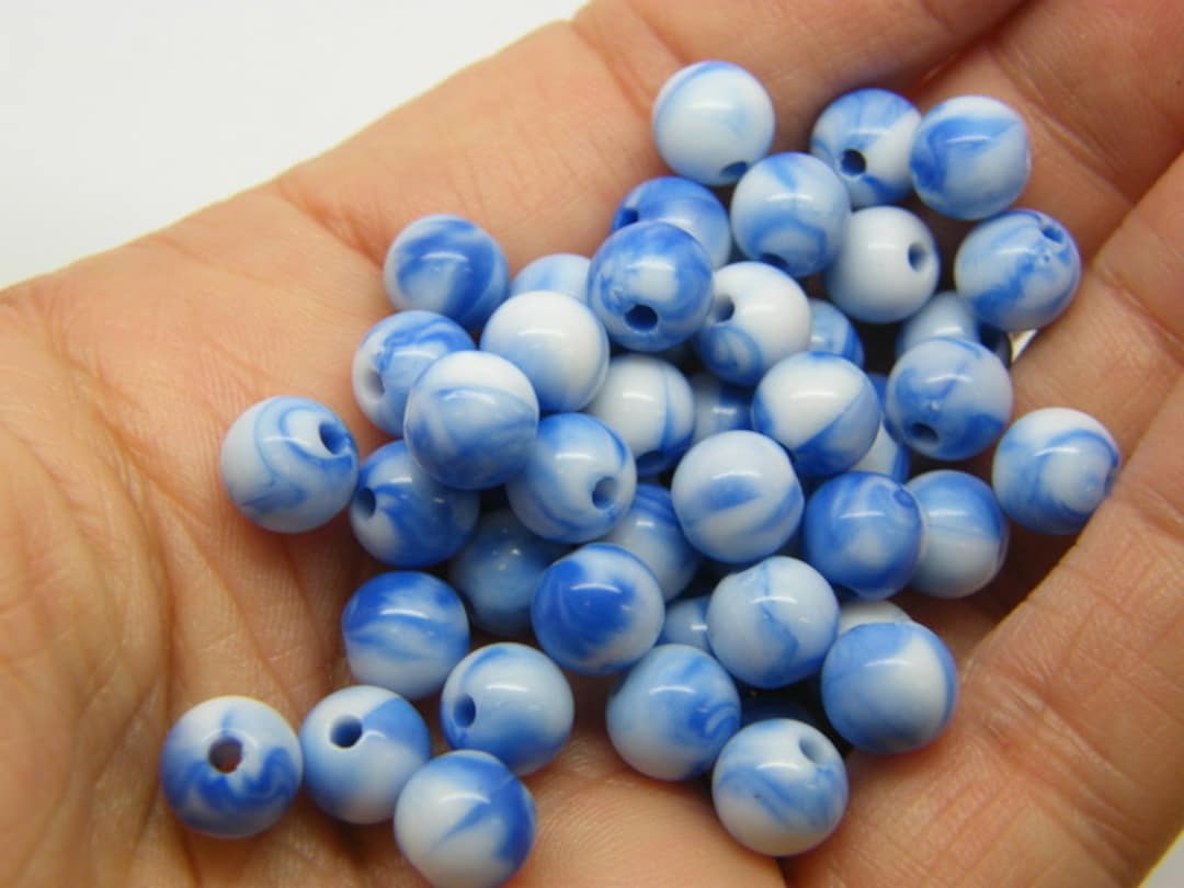 100 Marbled Beads 8mm Blue White Acrylic AB567 - Etsy