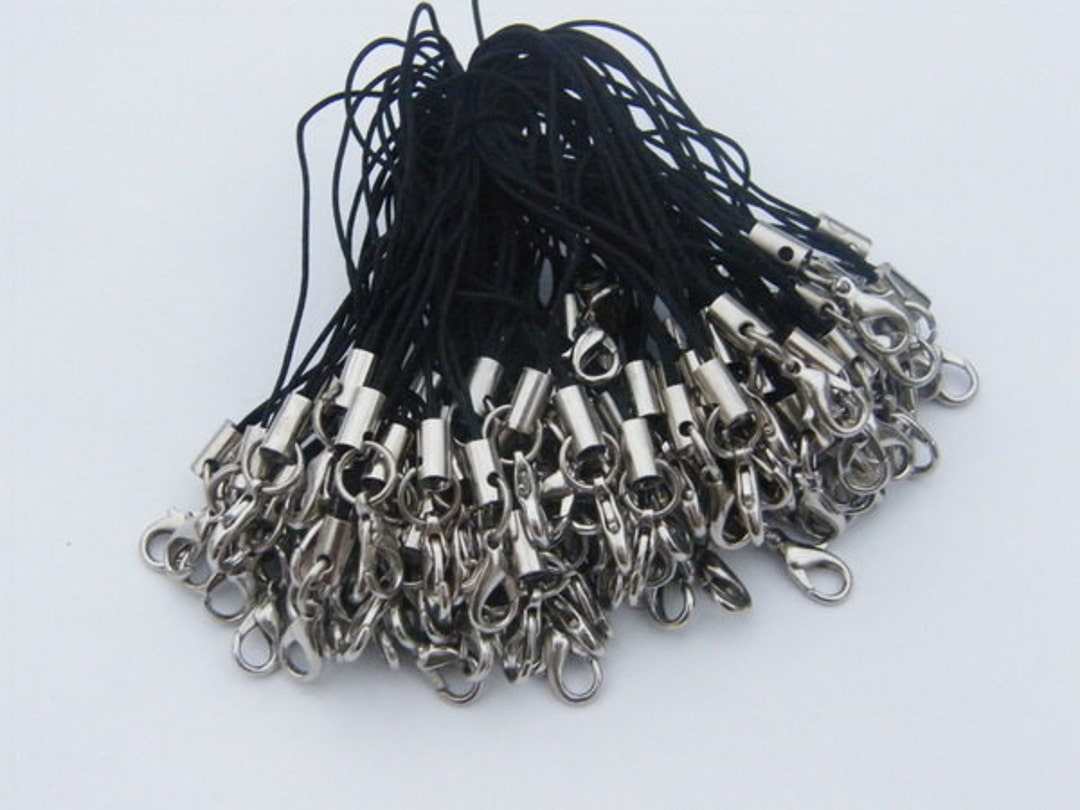 20 Black and Silver Cell Phone Strap 70mm With Lobster Clasp - Etsy