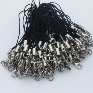 20 Black and Silver Cell Phone Strap 70mm With Lobster Clasp - Etsy