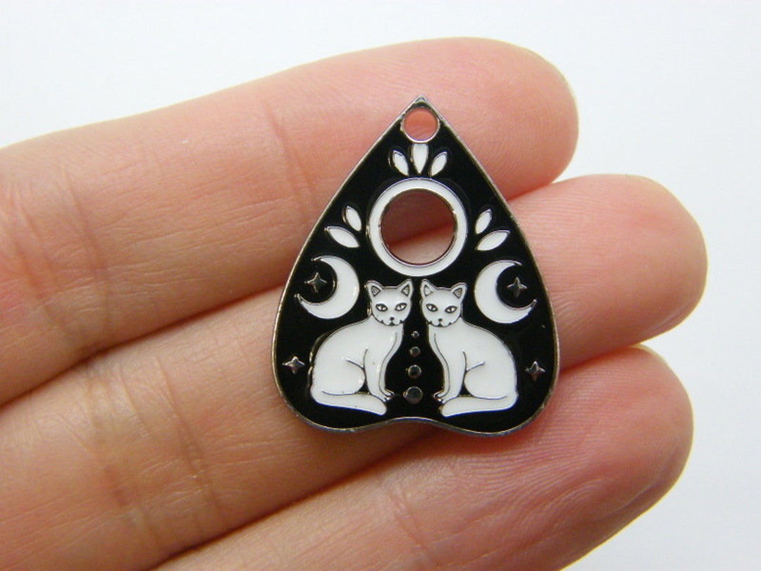 2 Cats Ouija Board Planchette Pendants Black White Silver Tone HC1107 ...