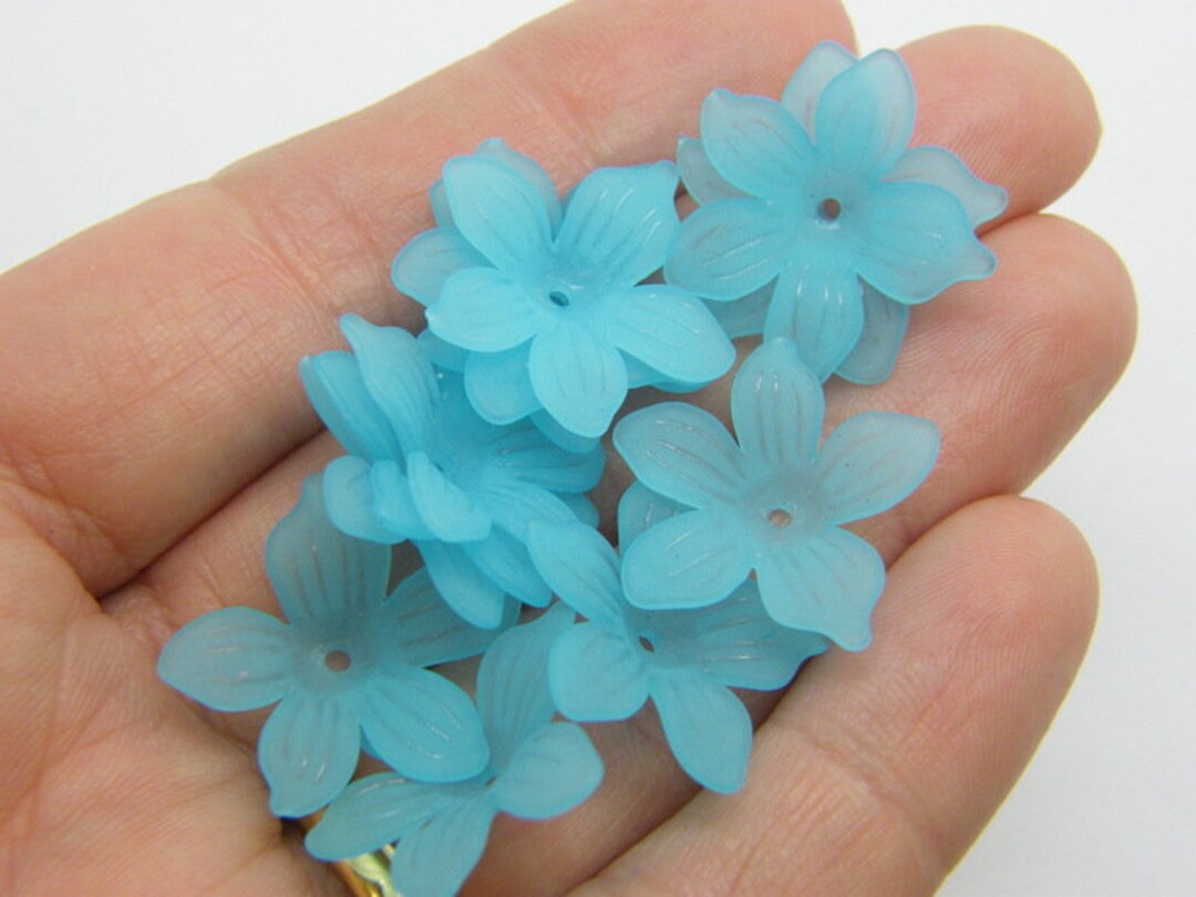 200 Sky Blue Frosted Flower Bead Caps Acrylic FS129 - Etsy