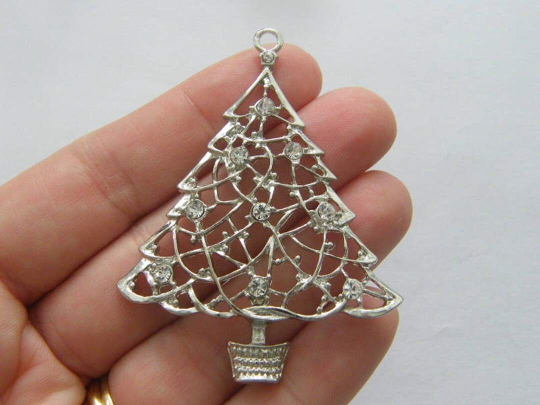 1 Rhinestone Christmas Tree Charm Silver Tone CT127 - Etsy