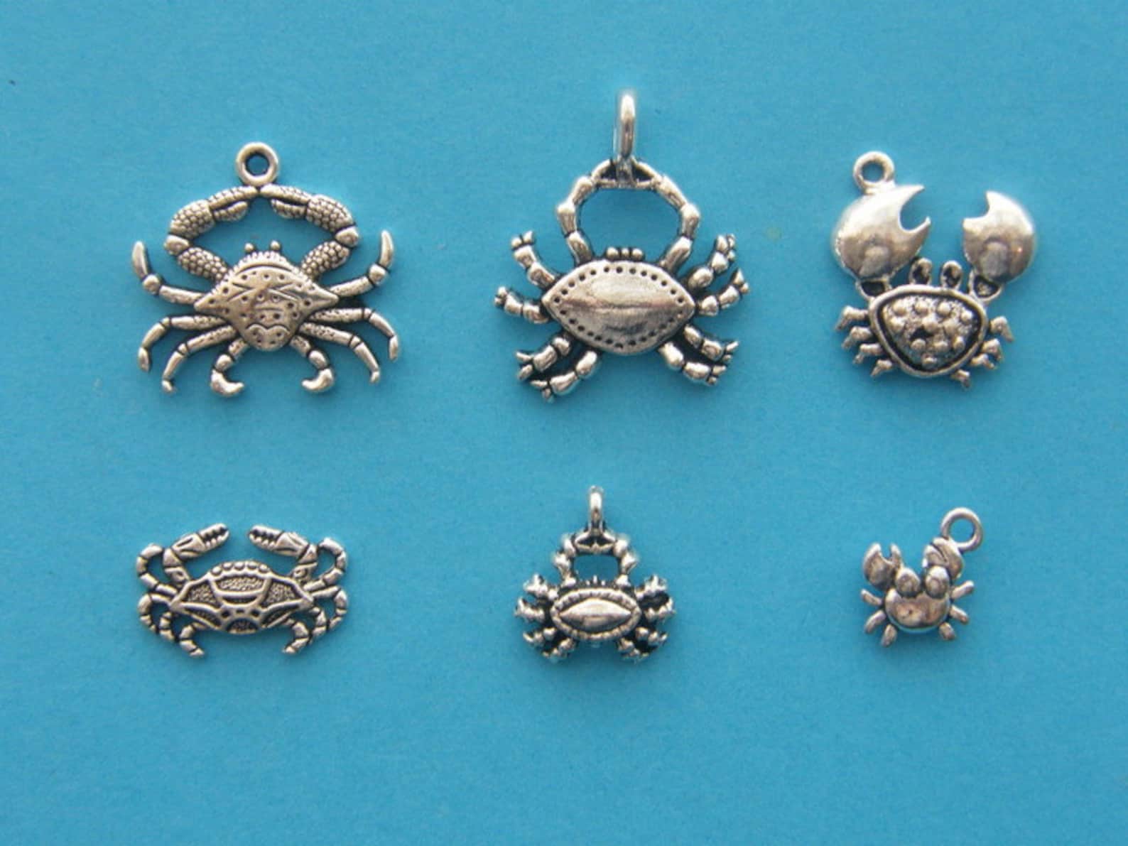 The Crab Collection 6 Different Antique Silver Tone Charms - Etsy