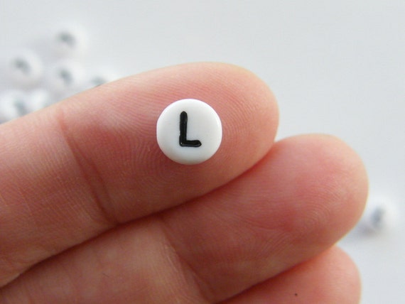 100 Letter L Acrylic Round Alphabet Beads White and Black - Etsy