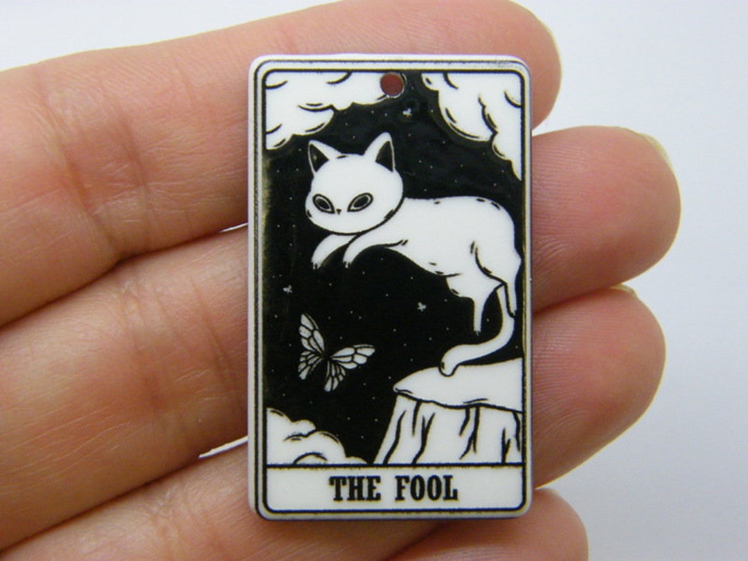 2 the Fool Cat Tarot Card Halloween Pendant Black White Acrylic HC1151 ...