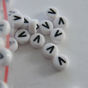 100 Letter V Acrylic Round Alphabet Beads White and Black - Etsy