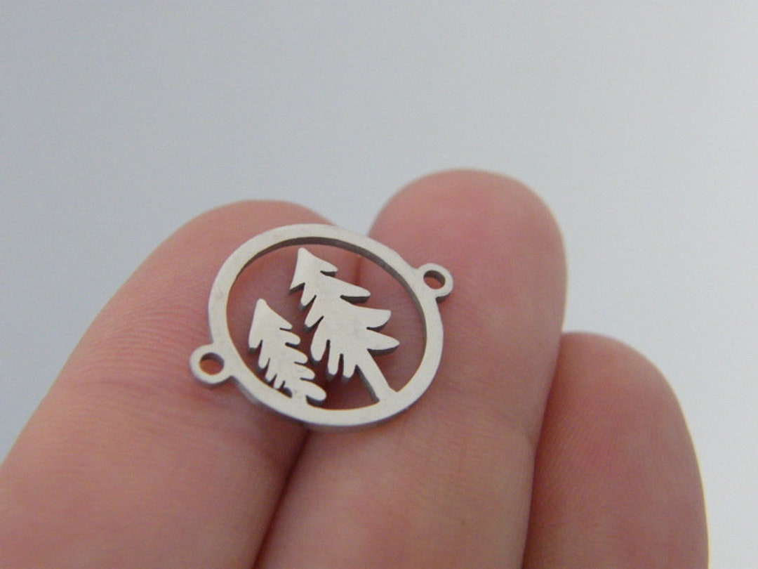 2 Fir Trees Connector Charms Stainless Steel T16 - Etsy